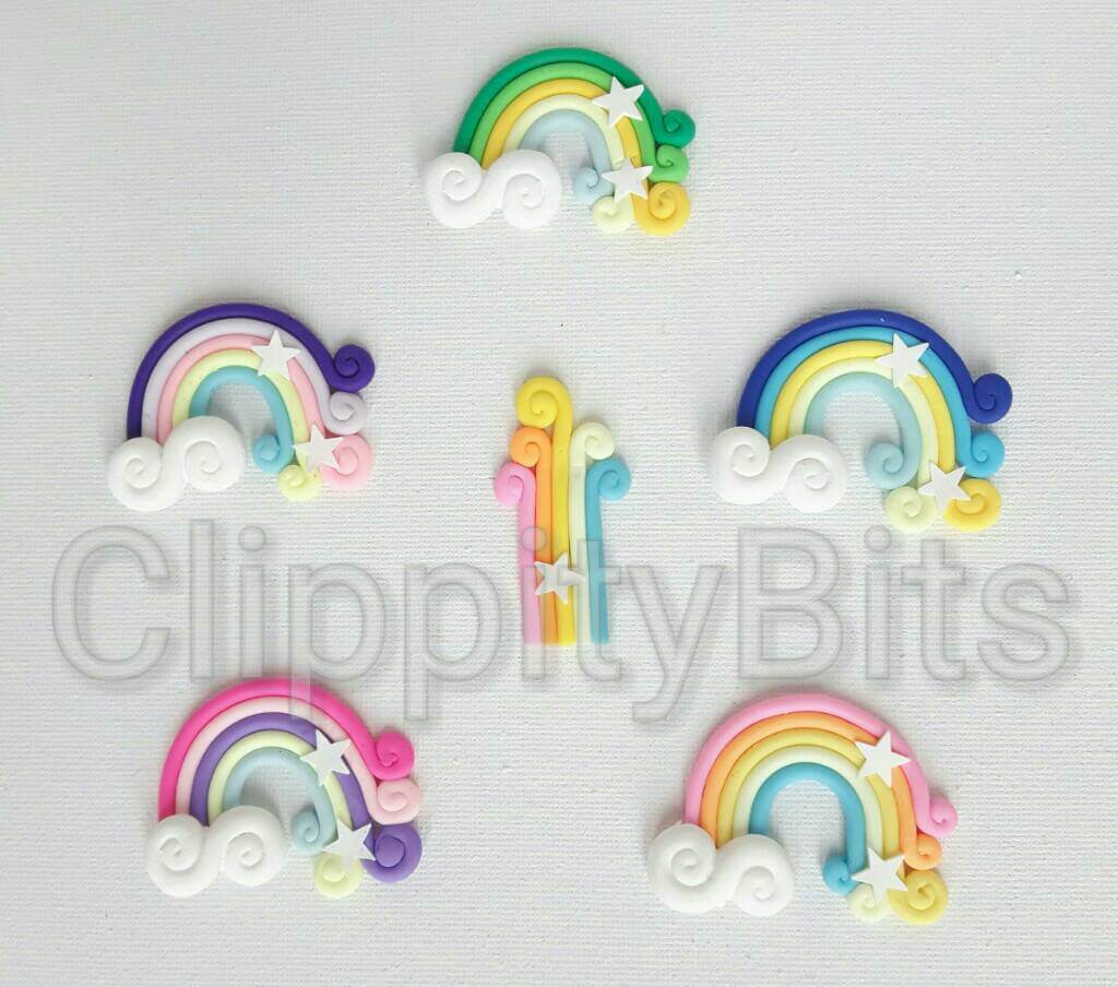 Coloured Rainbow Fimo Flatback Resin Centres - Clippitybits