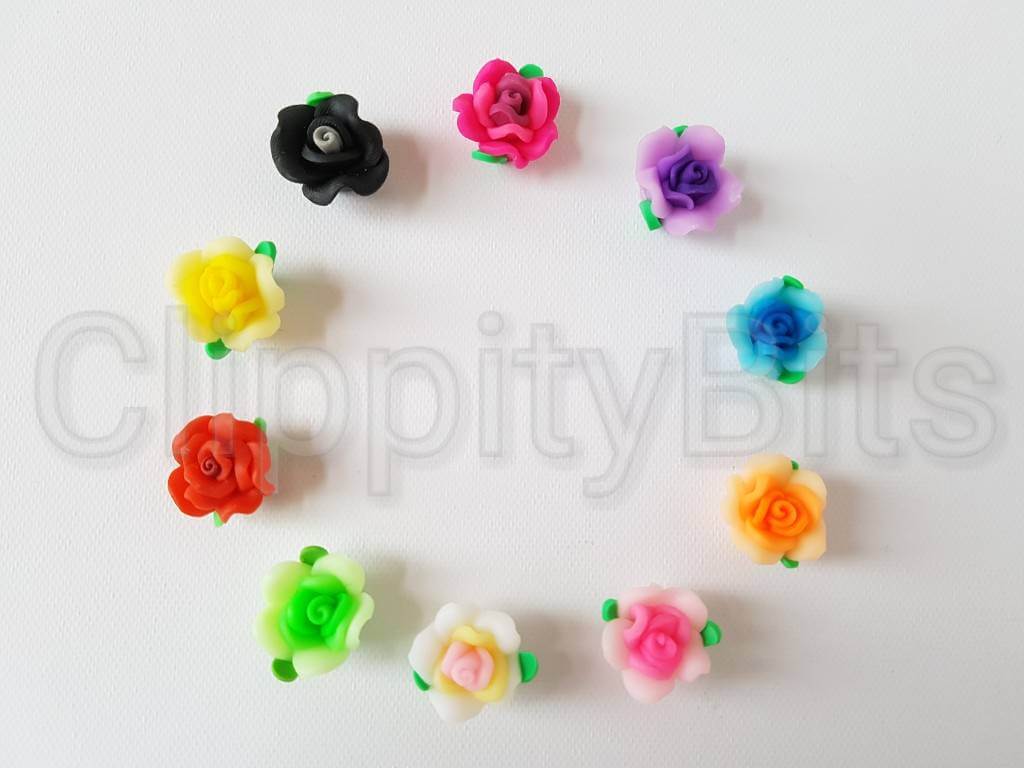16mm Fimo Clay Rose Flowers Resin Beads Flatback - Clippitybits