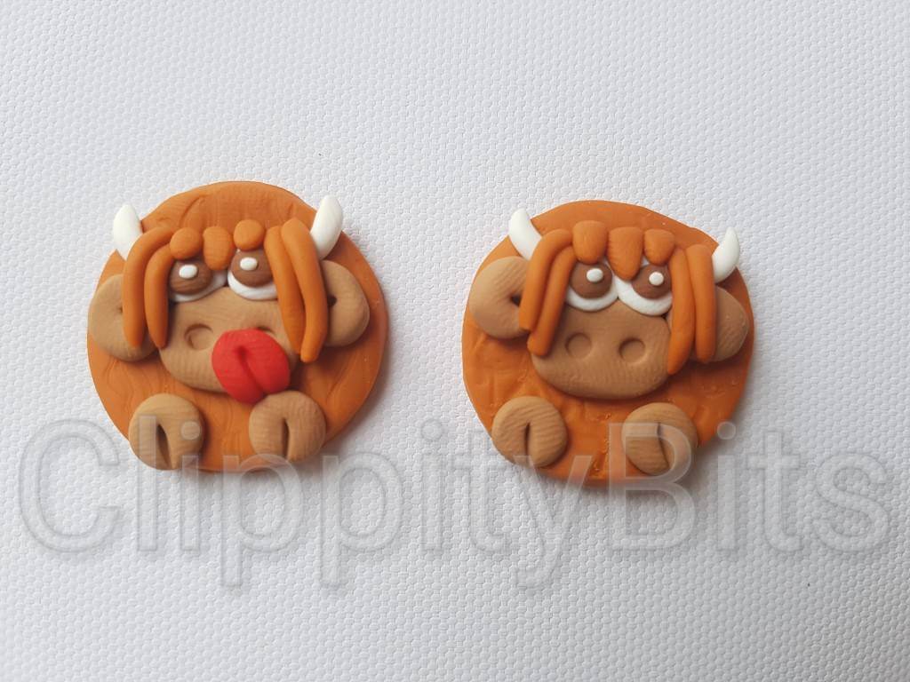 30mm Highland Cow Animal Fimo Clay Resin Flatback - Clippitybits