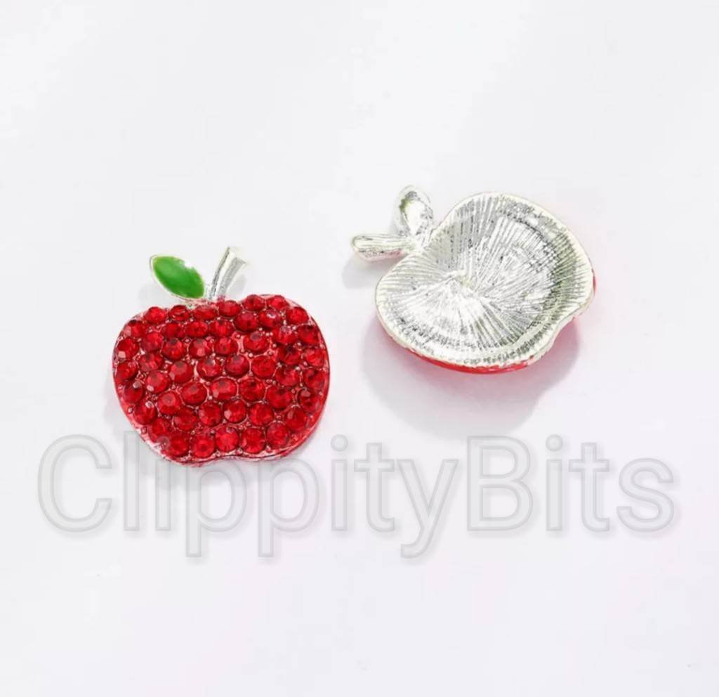 27mm Red Apple Fruit Rhinestone Bling - Clippitybits