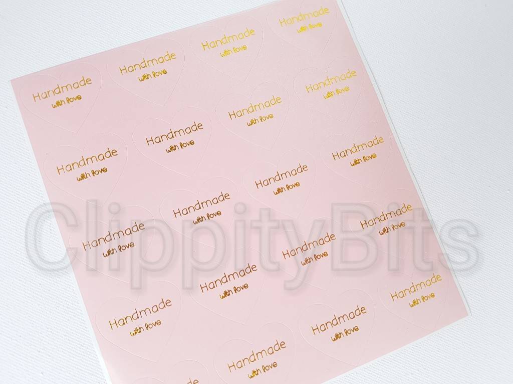 Sheet of 16 Pink 'Handmade with Love' Package Sealing Labels Stickers ...