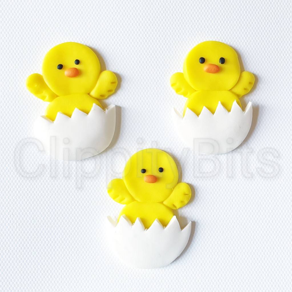 30x20mm Easter Chick in Egg Fimo Clay Resin Flatback - Clippitybits