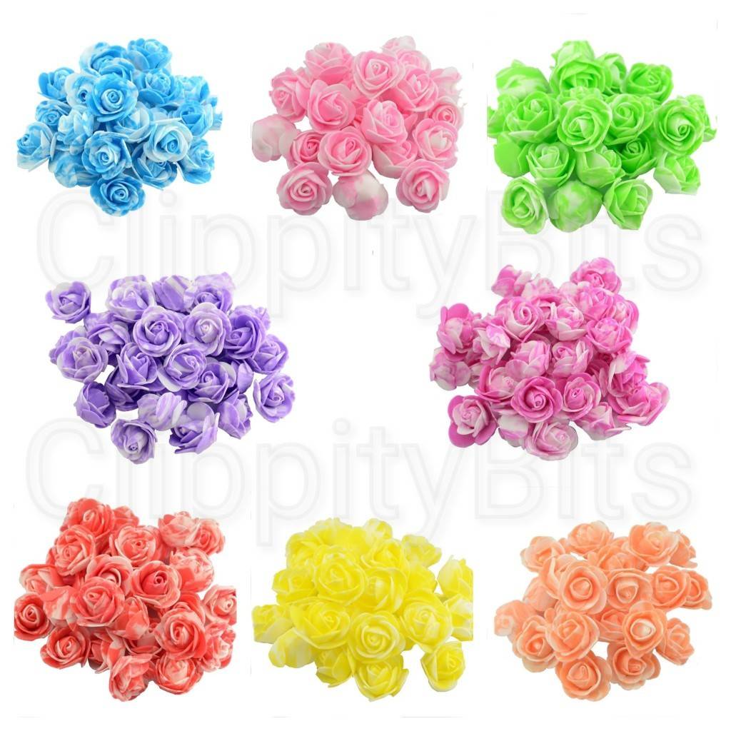 35mm Two Tone Multicoloured Foam Roses Spring Flowers - Clippitybits