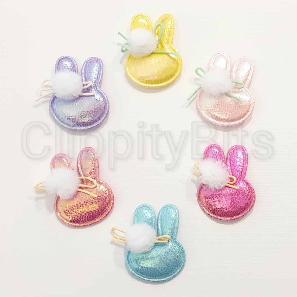 45mm x 35mm AB Bunny Rabbit Head Pom Pom Bow - Clippitybits